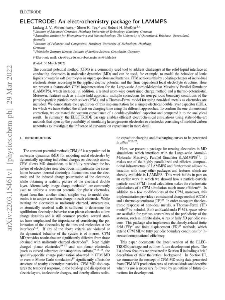 ELECTRODE: An Electrochemistry Package For LAMMPS | PDF | Capacitor | Capacitance