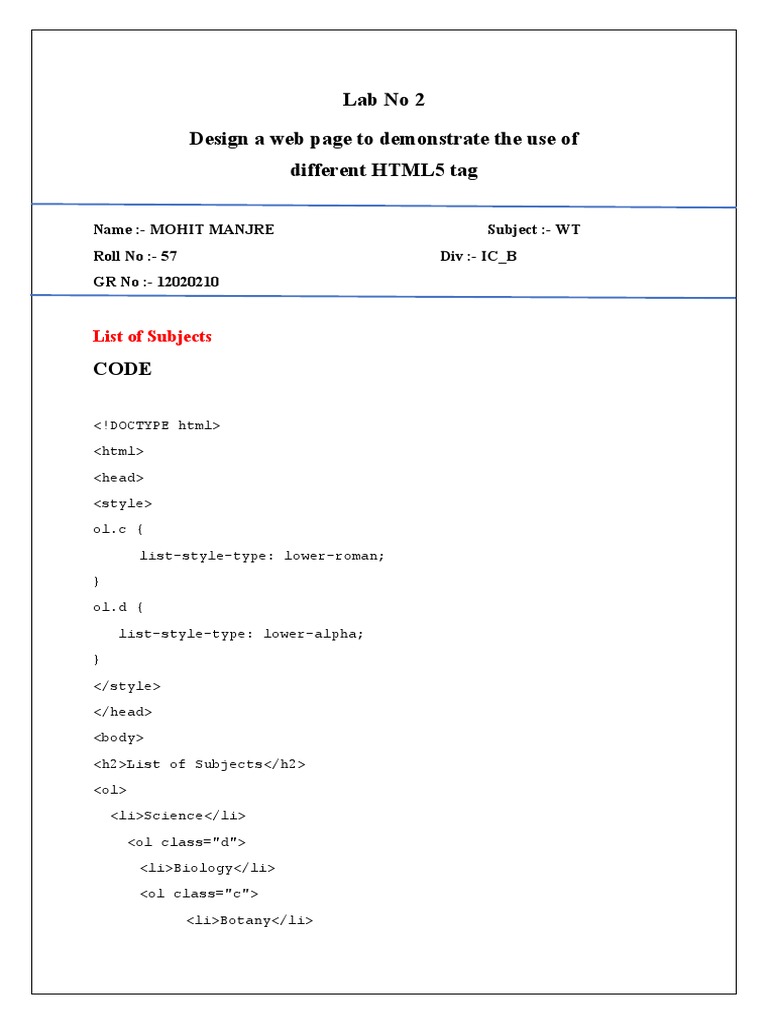 Lab No 2 | Download Free PDF | Html | Internet & Web