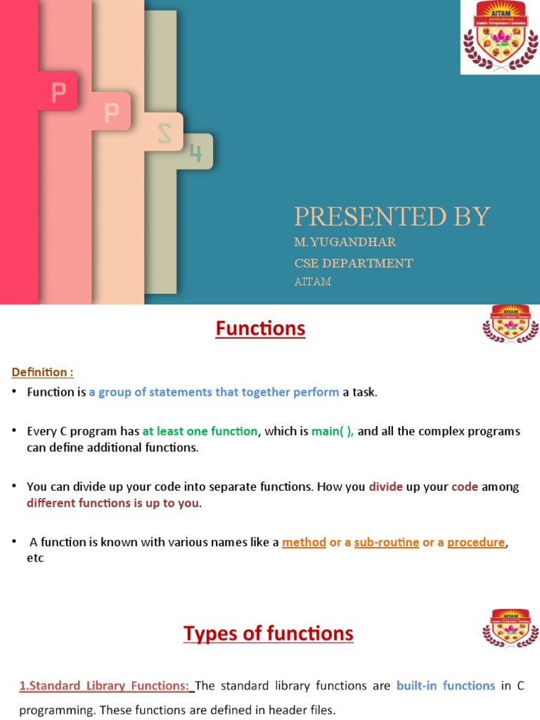 Pps Unit-4 Functions | PDF | Parameter (Computer Programming) | Subroutine