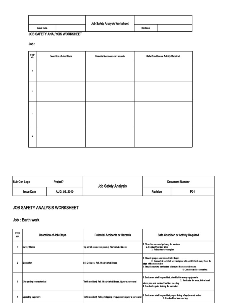 Job Safety Analysis Worksheet | PDF | Personal Protective Equipment ...