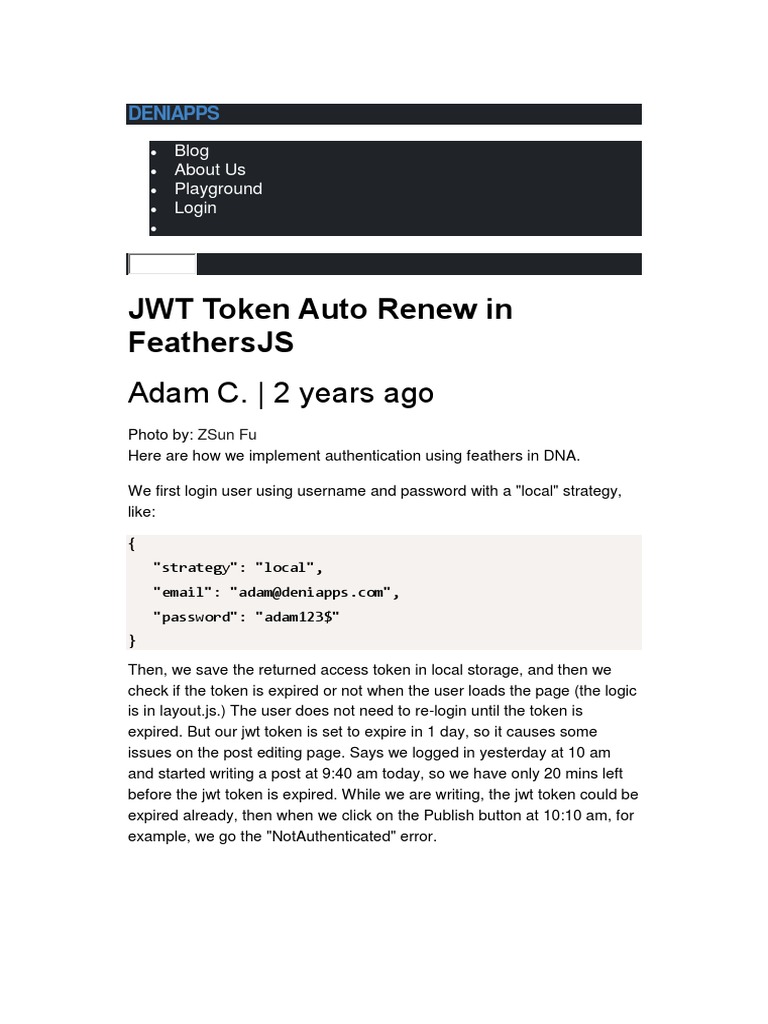 JWT Token Auto Renew in Feathersjs: Adam C. - 2 Years Ago | PDF | Login | Information Technology ...