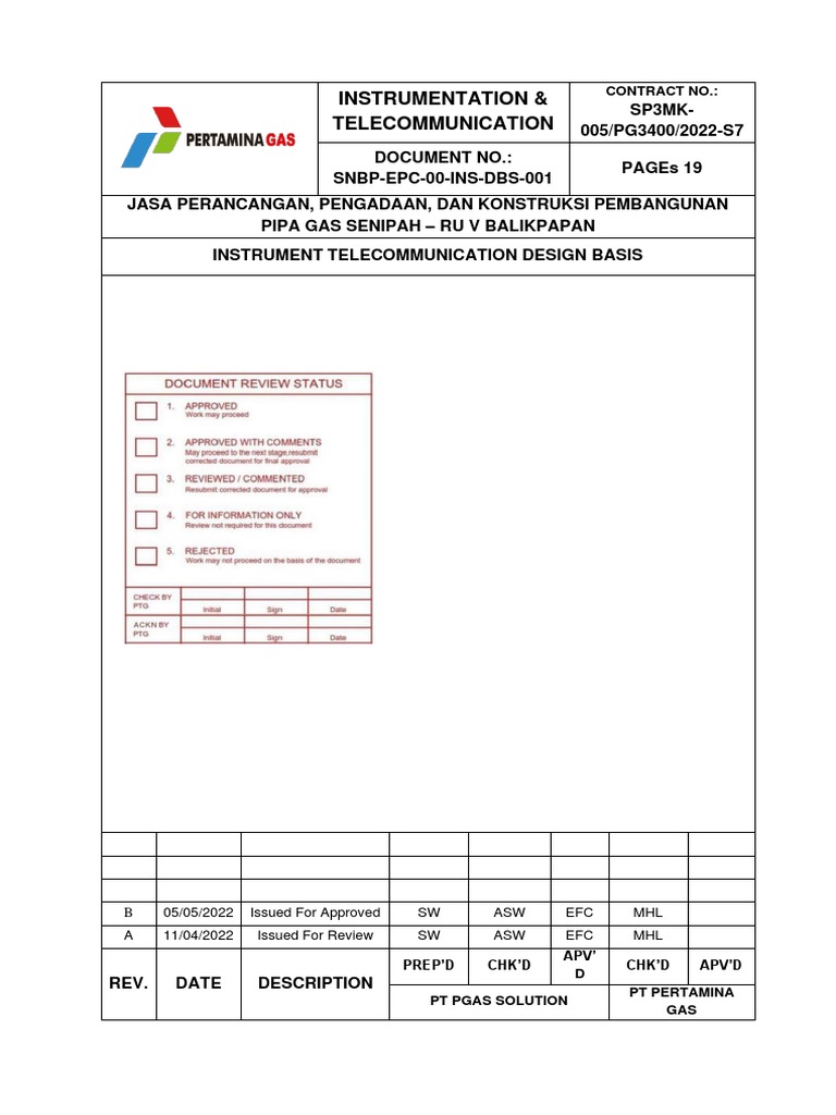 SNBP-EPC-00-INS-DBS-001 Rev.B - Instrument Telecomunication Design Basis | PDF | Natural Gas ...