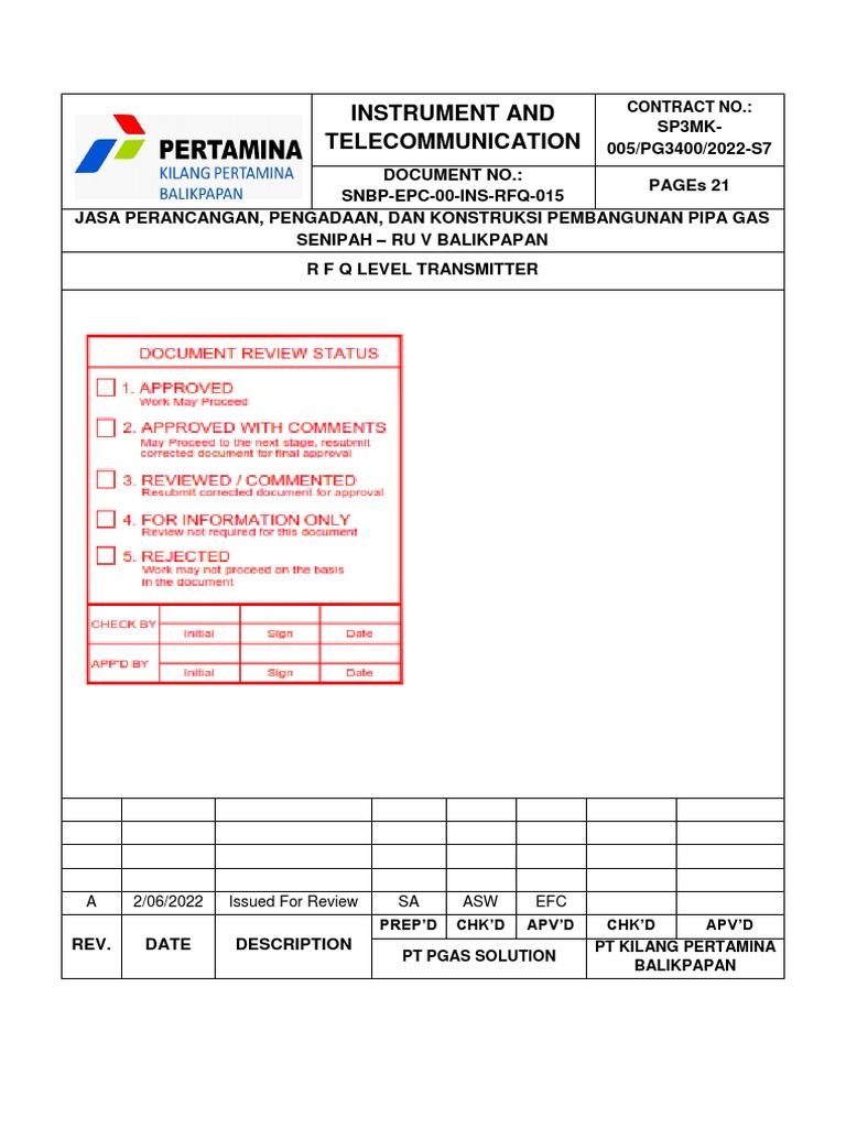 RFQ For Level Transmitter | PDF | Specification (Technical Standard ...