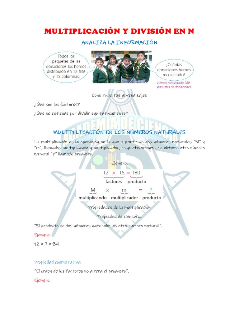 Multiplicación y División en N | PDF | División (Matemáticas ...