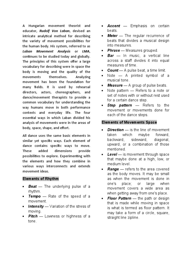 Laban Movement Analysis or LMA,: Elements of Movements Space | PDF ...