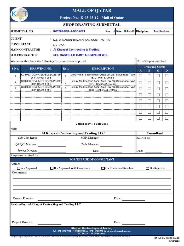 CASTELLO - Shop Drawing Submittal Form - 0 | PDF | Engineering | Design