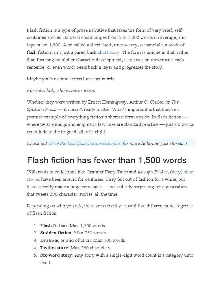 Flash Fiction Has Fewer Than 1,500 Words: Short Story | PDF | Poetry ...