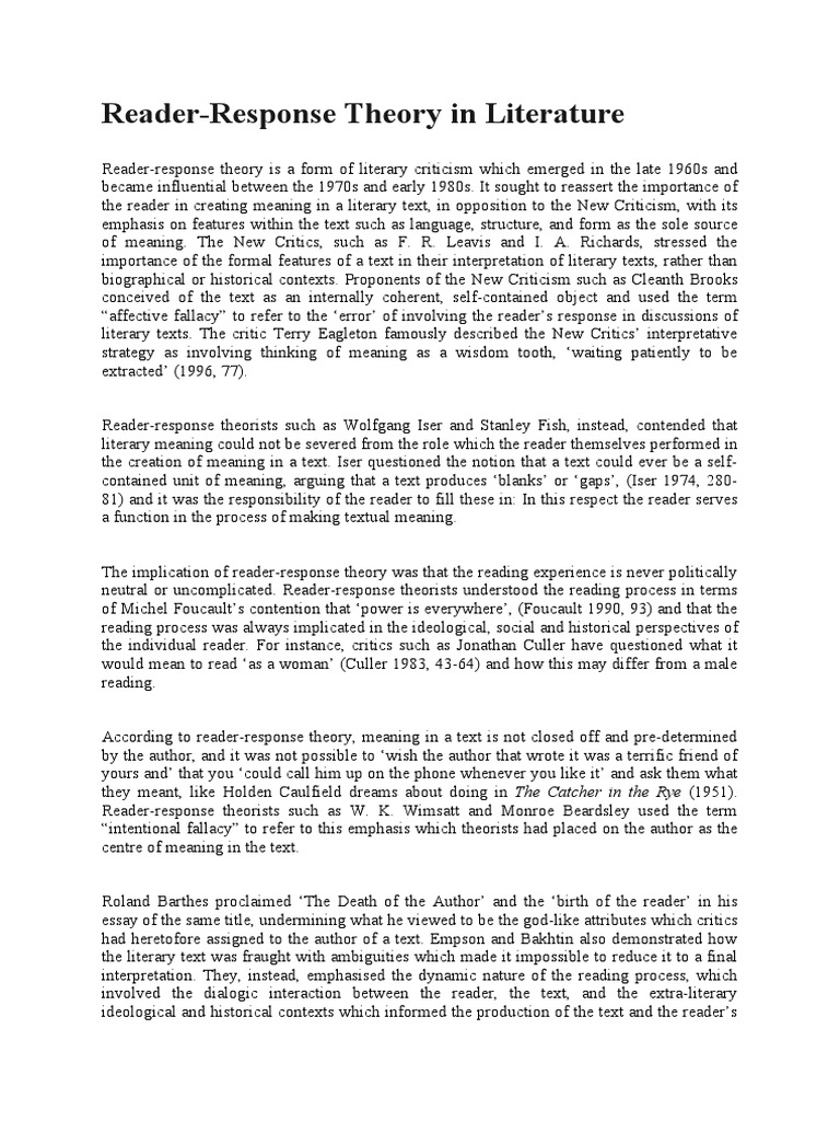 Reader-Response Theory in Literature | Download Free PDF | Criticism ...