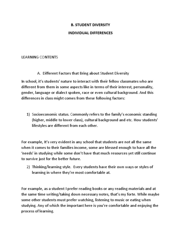 Student Diversity Individual Differences | PDF
