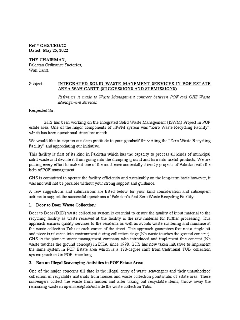 Letter To Chairman POF Revised 26 May | PDF | Waste | Recycling