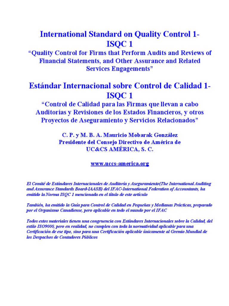International Standard For Quality Control 1-Isqc 1 | PDF | Auditoría ...