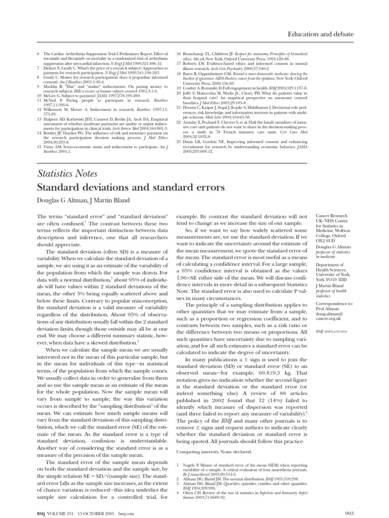 Standard Error and Deviation | PDF | Standard Error | Errors And Residuals