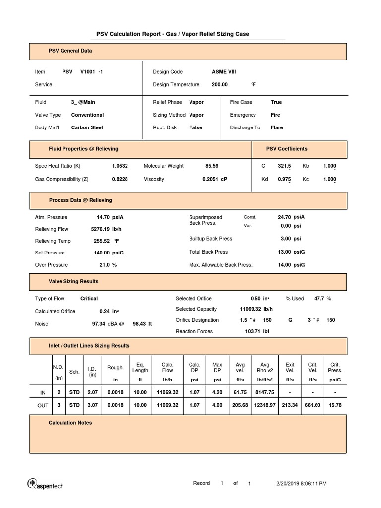 PSV Calculation Report - Gas / Vapor Relief Sizing Case: Const. Var ...