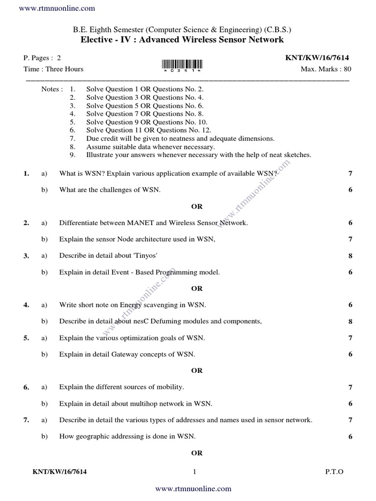 Awsn Question Paper | PDF | Wireless Sensor Network | Computer Network