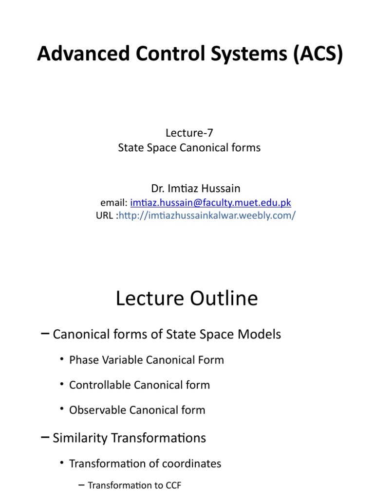 State Space Canonical Forms Overview | PDF | Matrix (Mathematics ...
