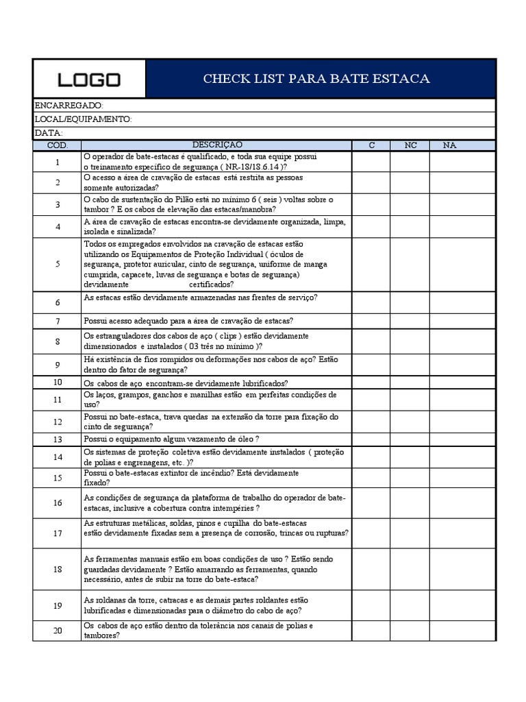 Check List para Bate Estaca | PDF | Tecnologia e Engenharia