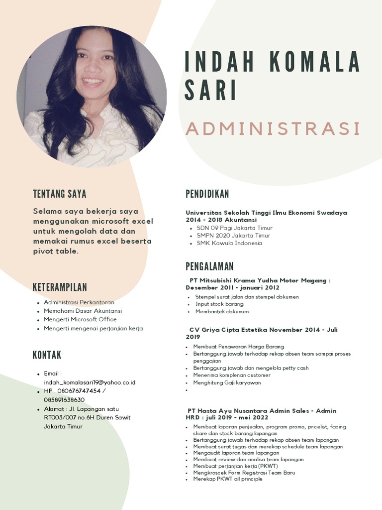 CV - Indah Komala Sari | PDF | Bisnis