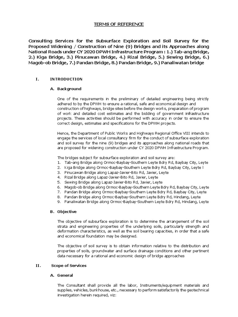 Terms of Reference 19csig01 | PDF | Geotechnical Engineering | Economic ...