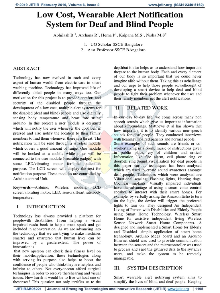 Low Cost, Wearable Alert Notification System For Deaf and Blind People ...