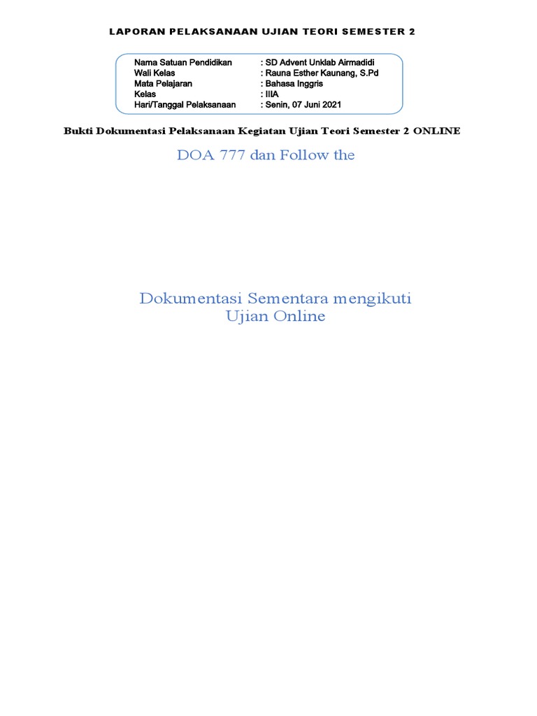 Lap Ujian Teori Sem 2 Senin, 07 Juni 2021 | PDF
