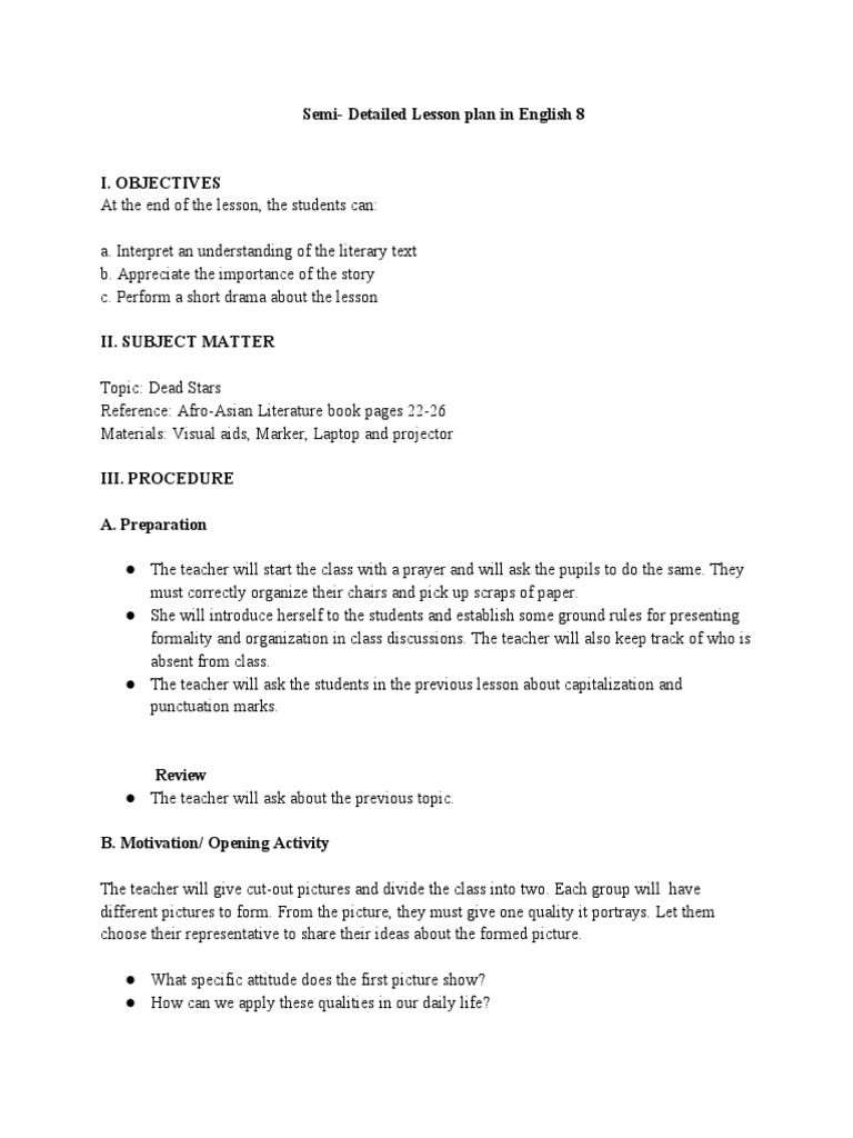 Semi - Detailed Lesson Plan in English 8 | PDF | Lesson Plan | Teachers