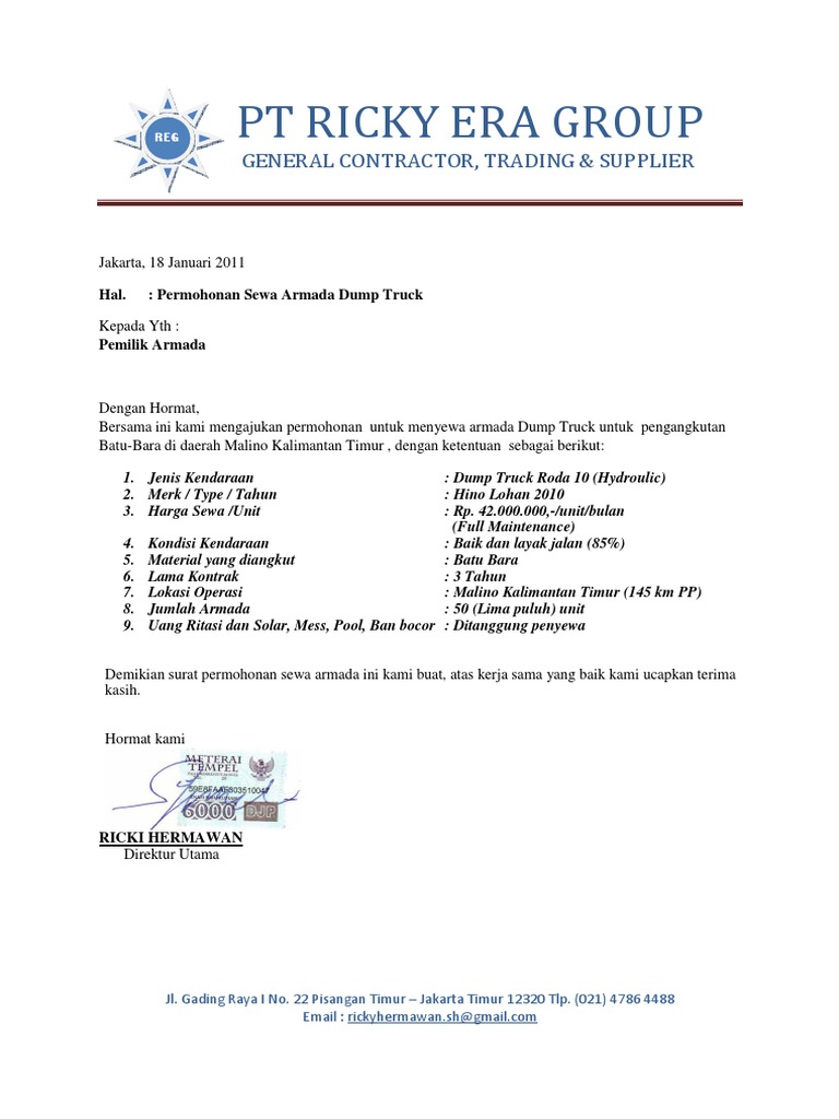 Contoh1 LOI Sewa Dump Truck | PDF