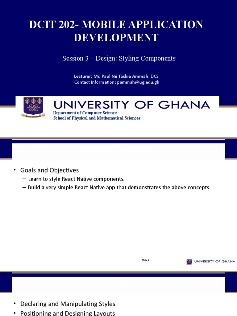 Dcit 202-Mobile Application Development: Session 3 - Design: Styling Components | PDF | Computer ...