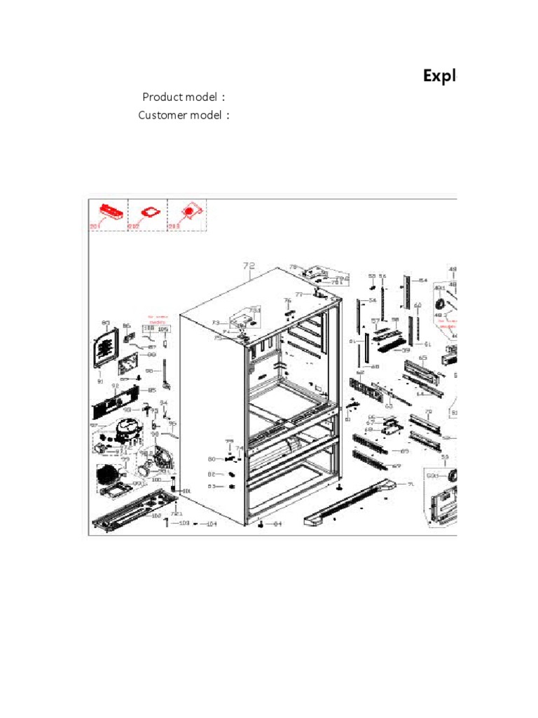 Exploded View of Refrigerator Model RF-F19XAR1 with Part Names ...