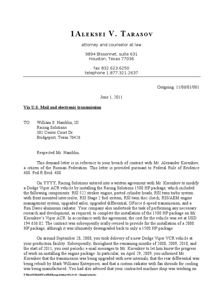 2011.06.01 - Demand Letter | PDF | Negligence | Misrepresentation