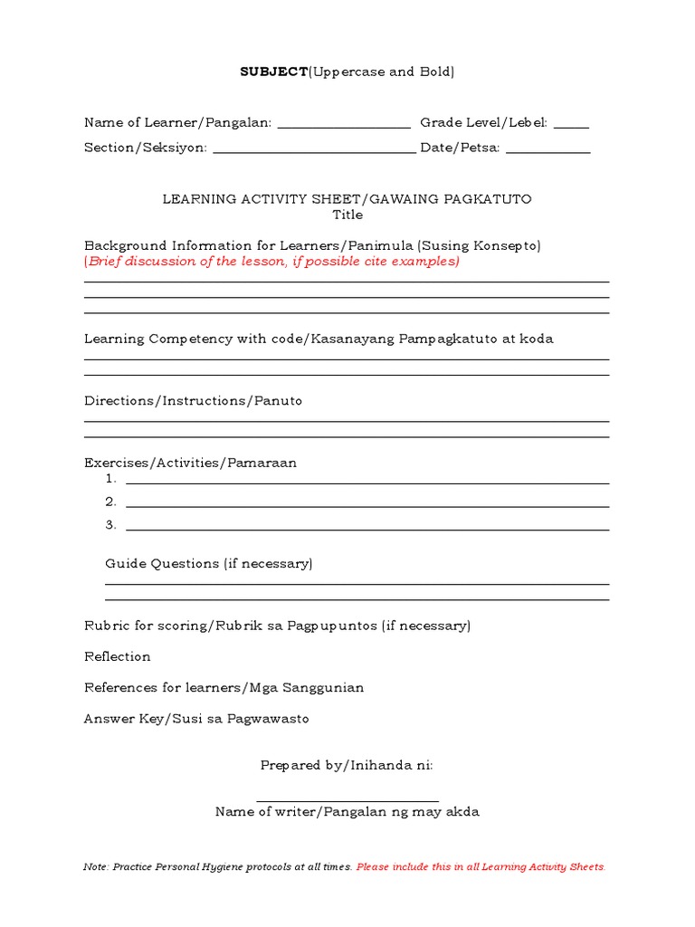 Learning-Activity-Sheets-Template - The Wonder of Lines | PDF ...