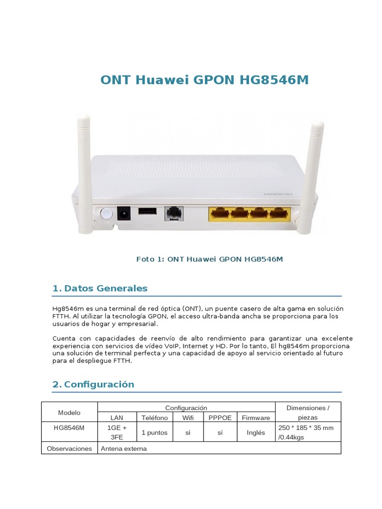 Ont - Huawei HG8546M - Specs | PDF | Informática | Arquitectura de ...