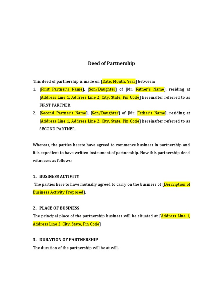 Partnership Deed Format | PDF | Partnership | Banks