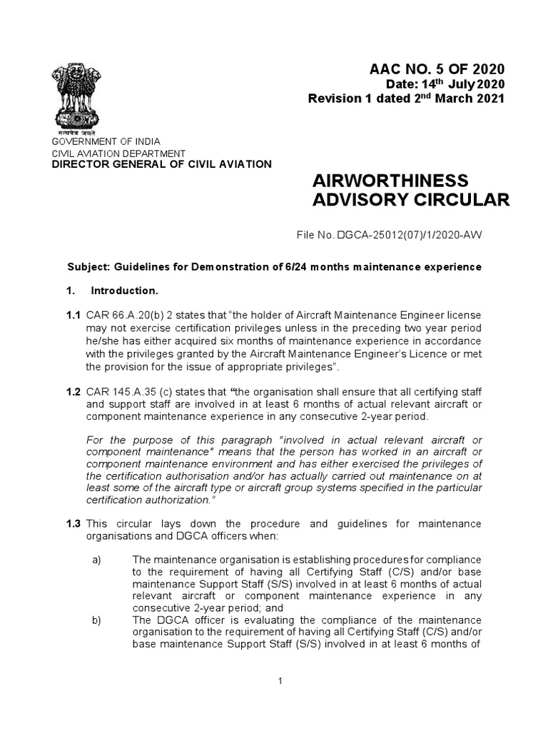Airworthiness Advisory Circular: AAC NO. 5 OF 2020 | PDF | Vehicles ...