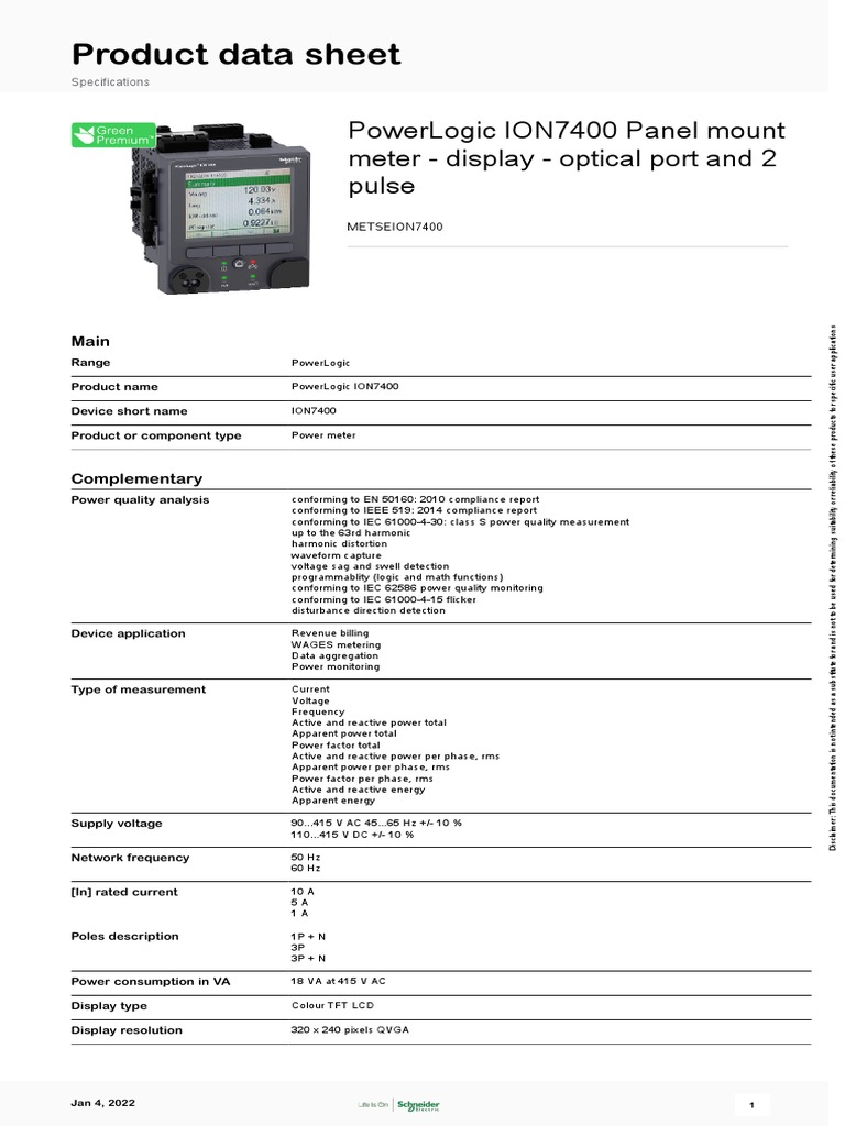 PowerLogic ION7400 - METSEION7400 | PDF | Ac Power | Information And ...