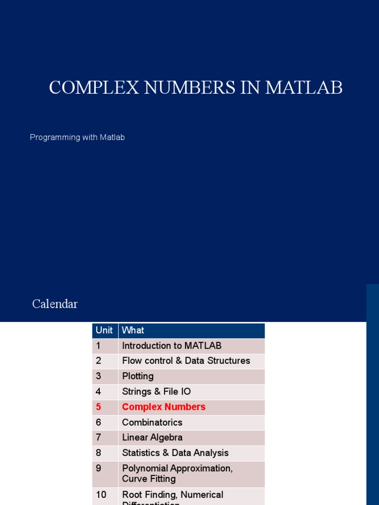 Complex Numbers in Matlab | PDF | Complex Number | Mathematical Objects