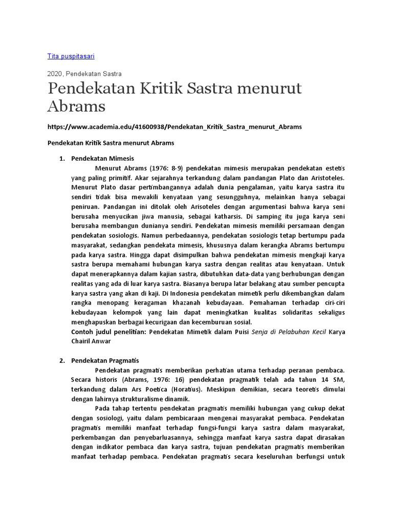 Pendekatan Kritik Sastra Menurut Abrams | PDF