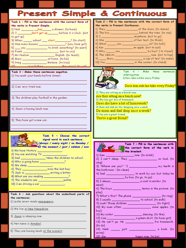 present simple and continuos worksheets (1) | PDF