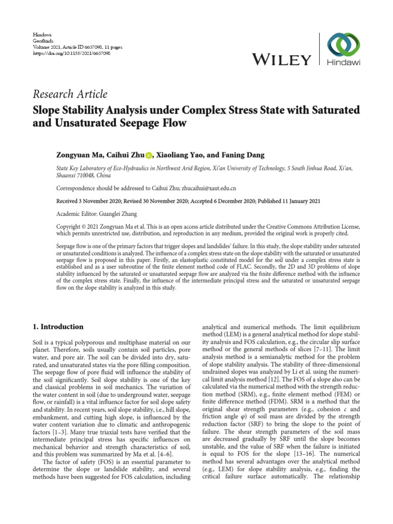 Slope Stability Analysis Under Complex Stress State With Saturated ...