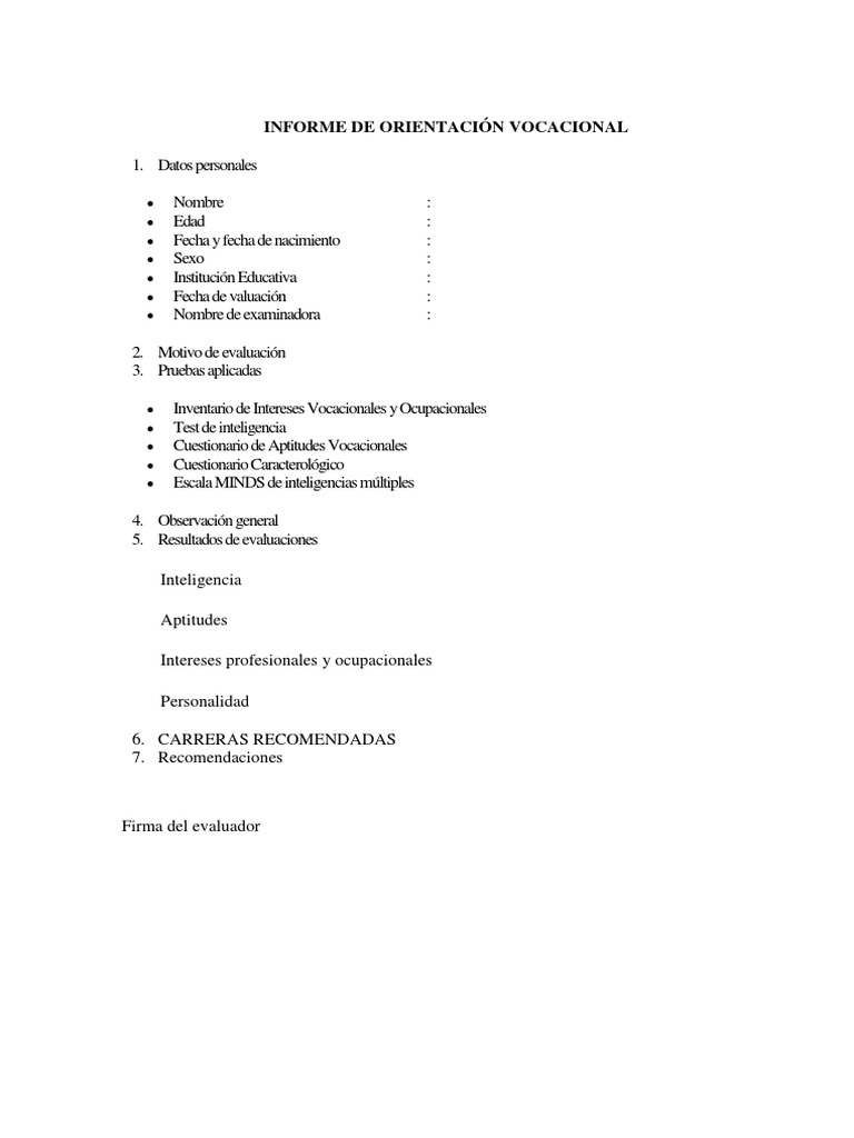 Informe de Orientación Vocacional | PDF