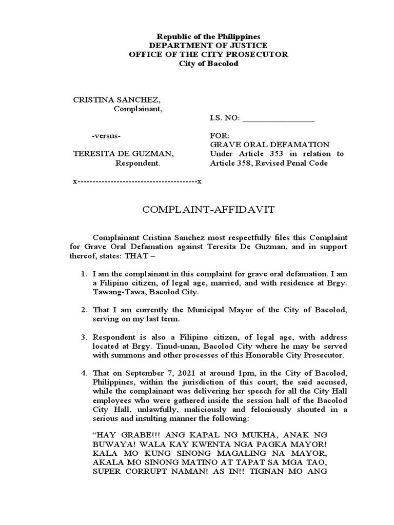 Complaint-Affidavit: Republic of The Philippines Department of Justice ...