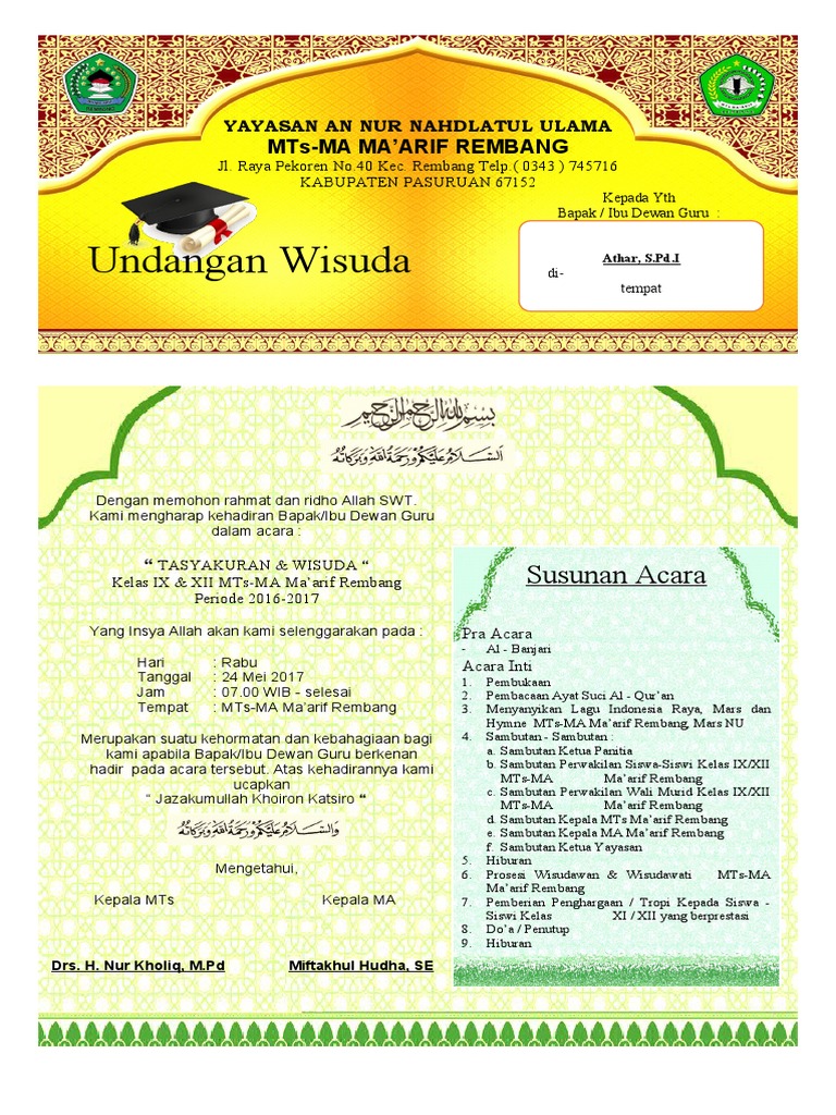 Undangan Wisuda MTs-MA Ma'arif | PDF