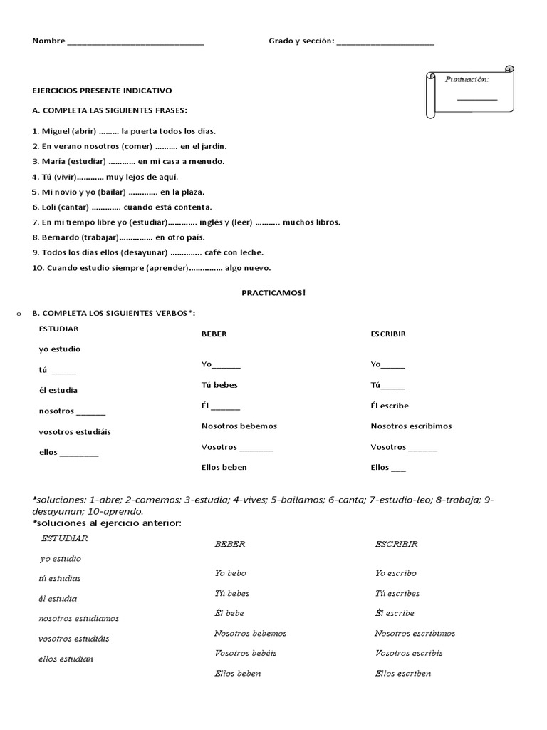 Ejercicios Presente Indicativo | PDF