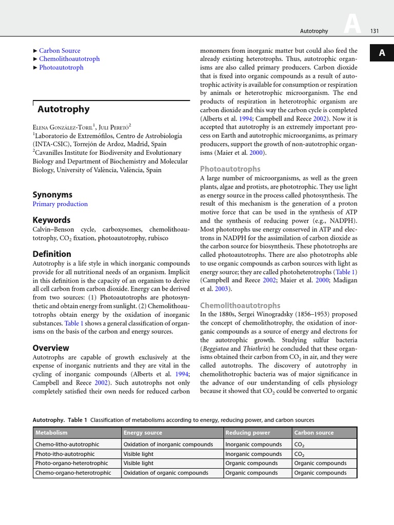 Autotrophy: An Overview of Autotrophic Pathways and Their Role in ...