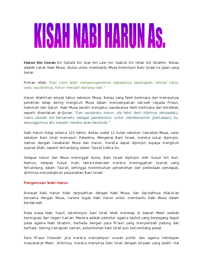 Kisah Nabi Harun dan Perannya | PDF | Sejarah | Agama & Spiritualitas