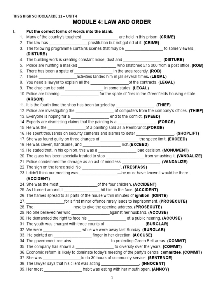 11 - UNIT 4 - WORD FORM - Exercises | PDF | Burglary | Criminal Justice