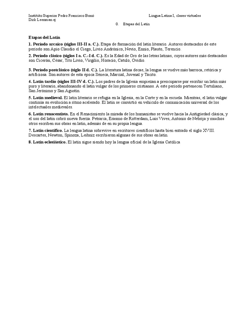 Etapas Del Latín | PDF