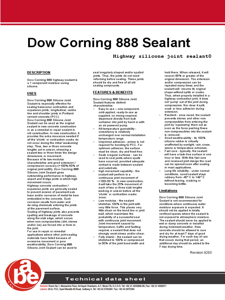 Dow Corning 888 | PDF | Silicone | Concrete