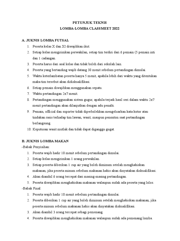 Juknis Lomba Classmeet 2022 Lengkap | PDF