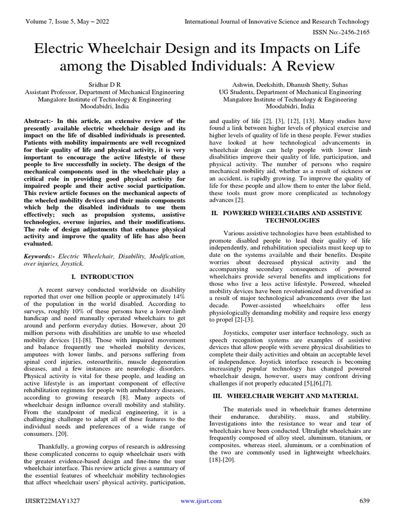 Electric Wheelchair Design and Its Impacts On Life Among The Disabled ...