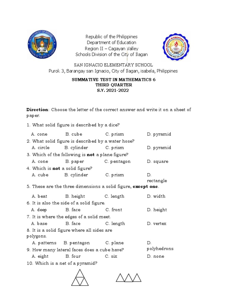 3RD Quarter Summative Test in Math | PDF | Area | Geometric Objects